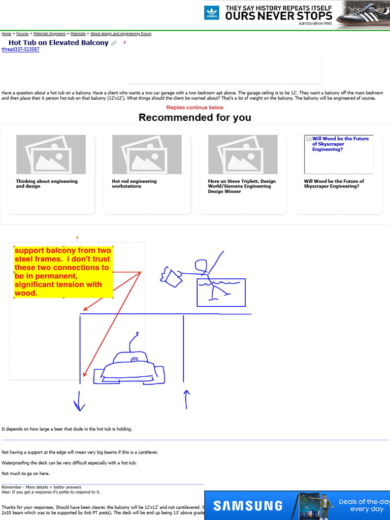 Hot Tub On Elevated Balcony - Wood Design and Engineering - Eng-Tips | PDF