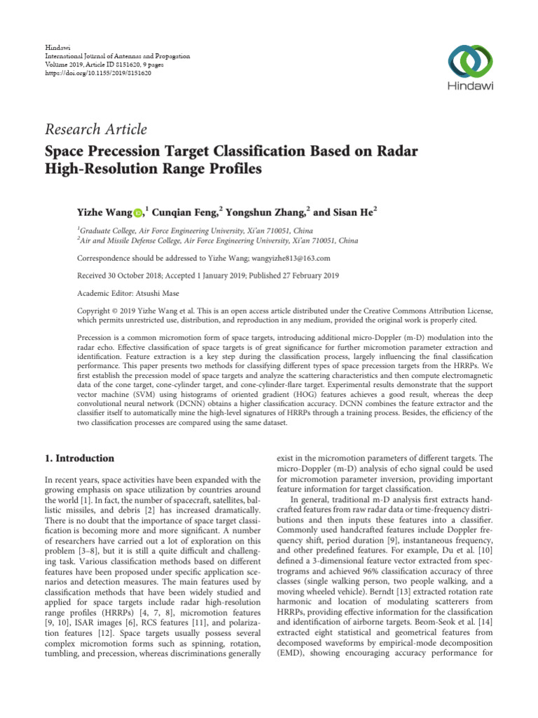 Space precession target classification based on radar high-resolution range profiles | PDF ...