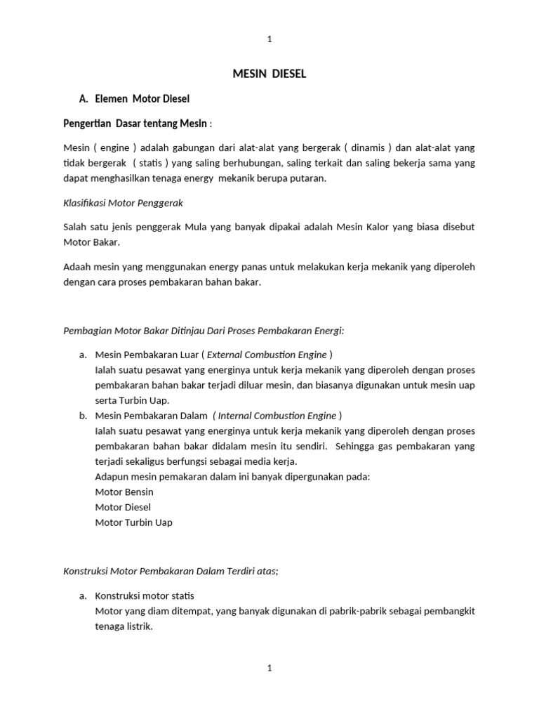 Letak dan Fungsi Mesin Diesel | PDF