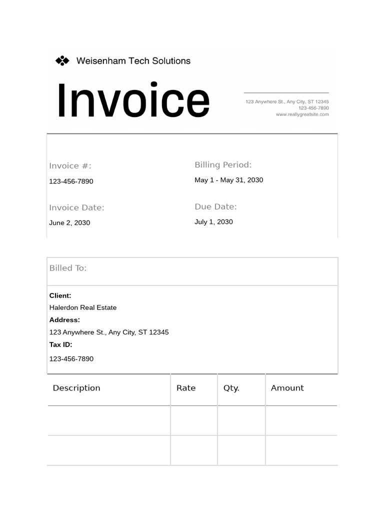 Contractor Invoice Professional Doc in Black and White Grey Bare ...