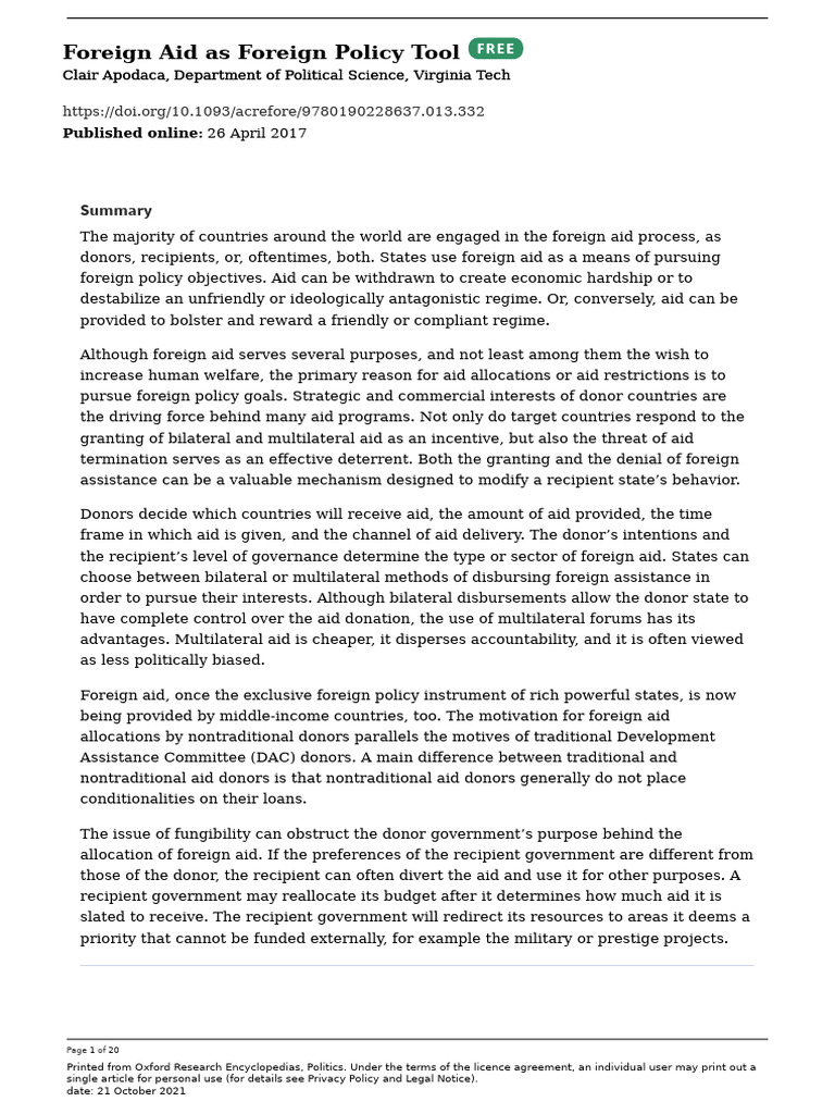 Foreign Aid as a Policy Tool | PDF | Aids | Official Development Assistance