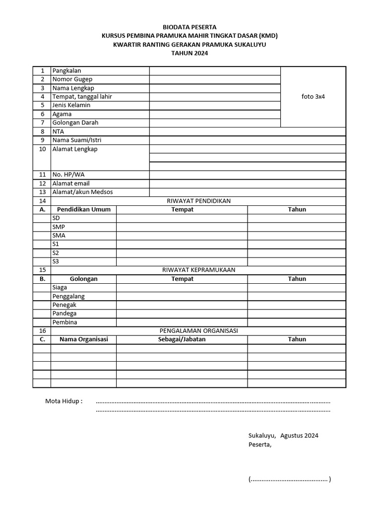 Biodata Peserta KMD | PDF