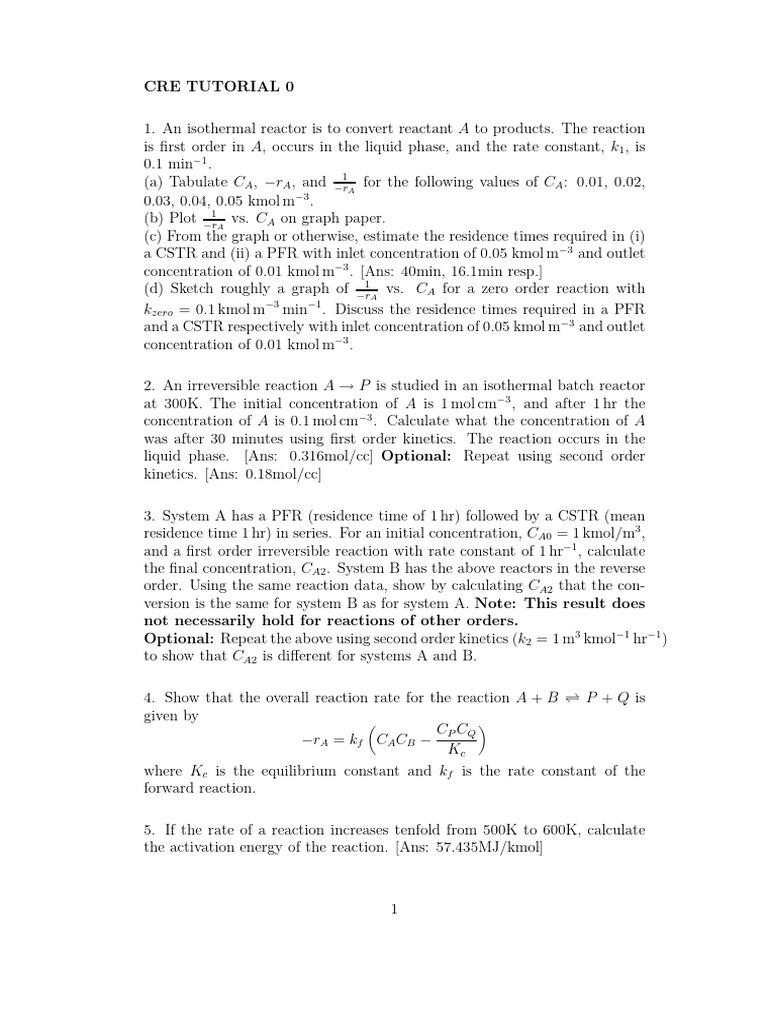 Chemical Reaction Tutorial | PDF | Chemical Reactor | Chemical Kinetics