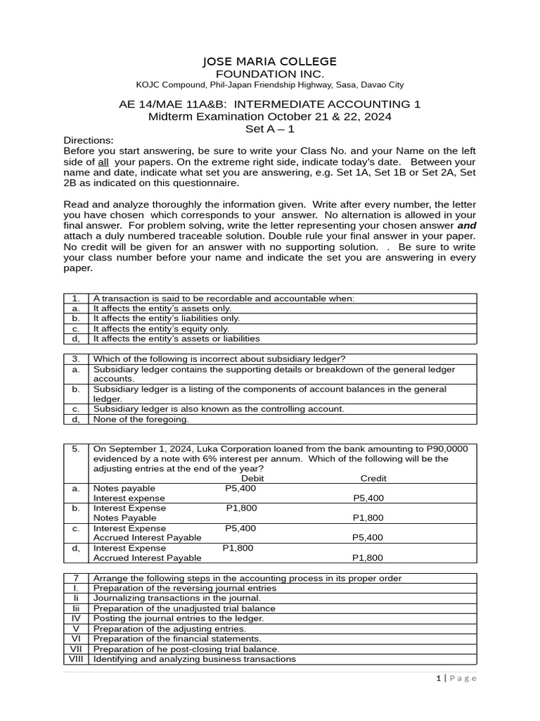Master Questionnaire Set A 1 | PDF | Debits And Credits | Corporations