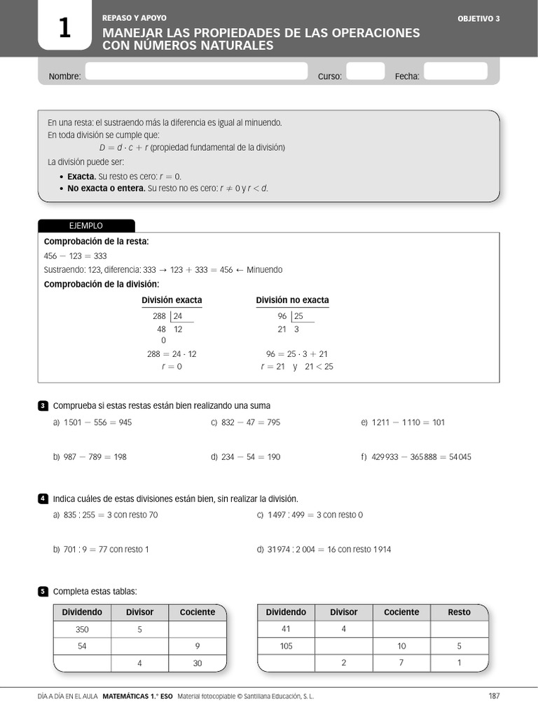 Prop. Resta y División | PDF | Sustracción | Conceptos matemáticos