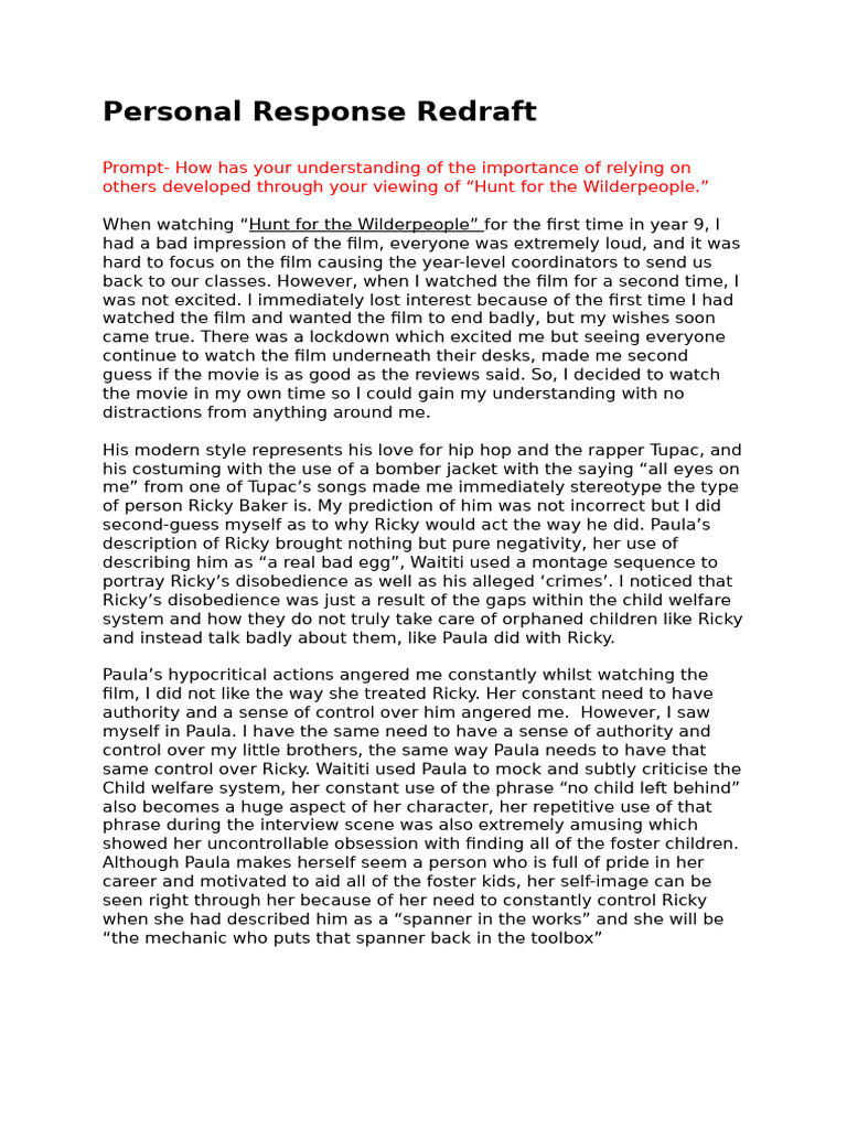 Personal Response Redraft | PDF