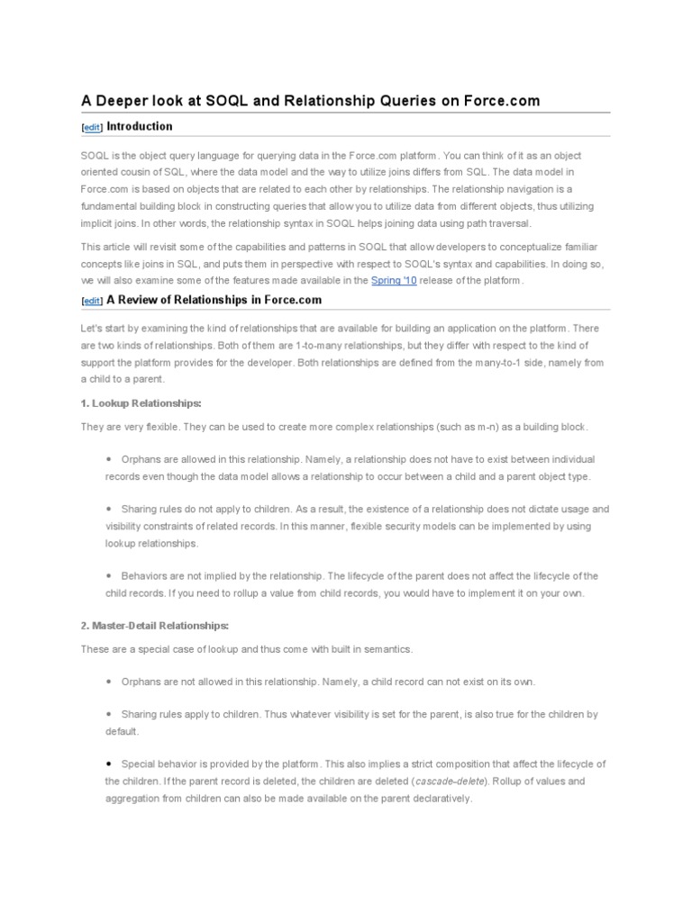 A Deeper Look at SOQL and Relationship Queries On Force | PDF | Sql | Information Technology ...