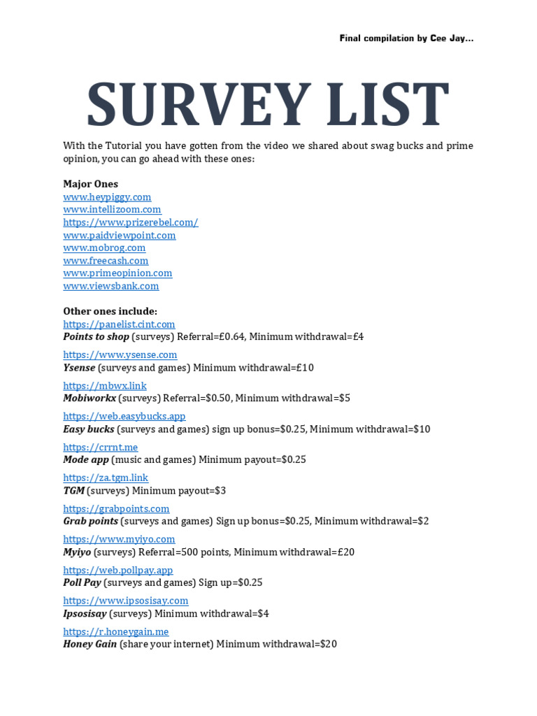 SURVEY LIST | PDF