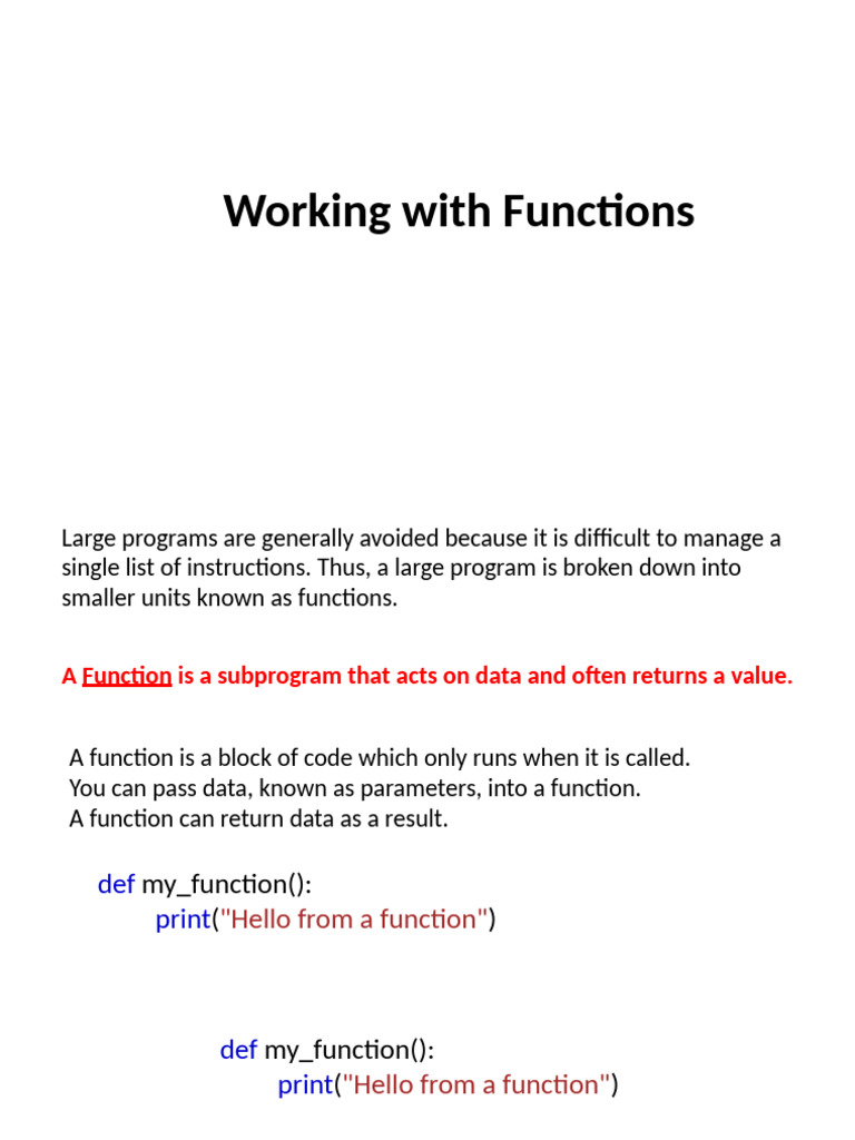 Working With Functions Pdf Parameter Computer Programming Software Development
