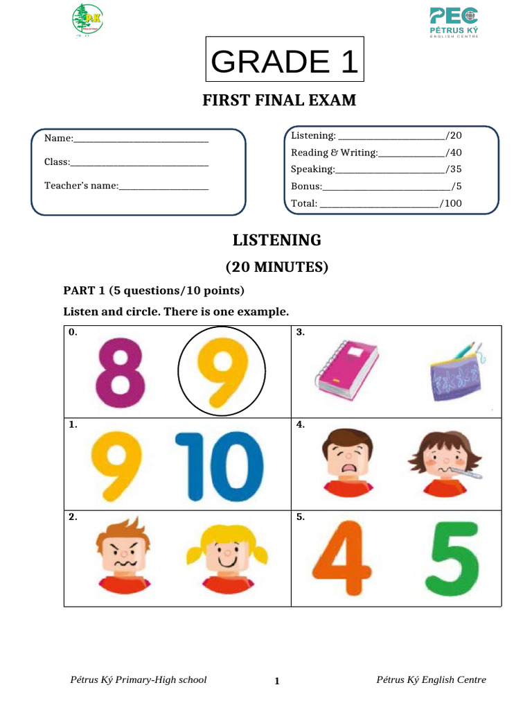 1st Final Exam Grade 1 | PDF | Career & Growth