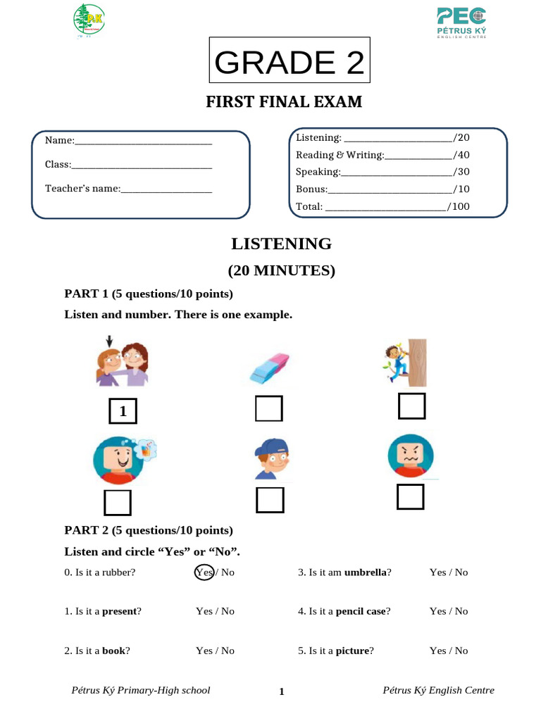 1st Final Exam Grade 2 | PDF