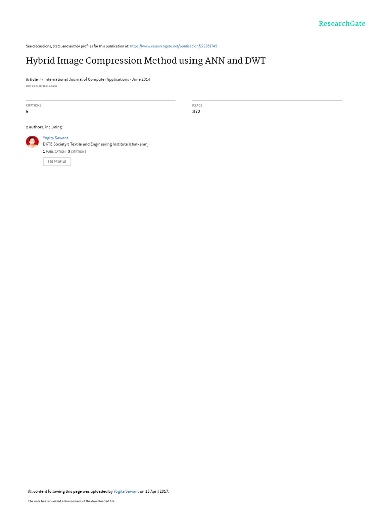 Hybrid Image Compression Method Using ANN and DWT | PDF | Data Compression | Artificial Neural ...