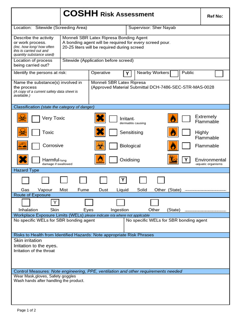 COSHH-Risk-Assessment | PDF | Personal Protective Equipment | Toxicity
