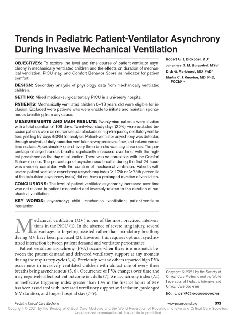Trends in Pediatric Patient Ventilator Asynchrony.9 | PDF | Intensive ...
