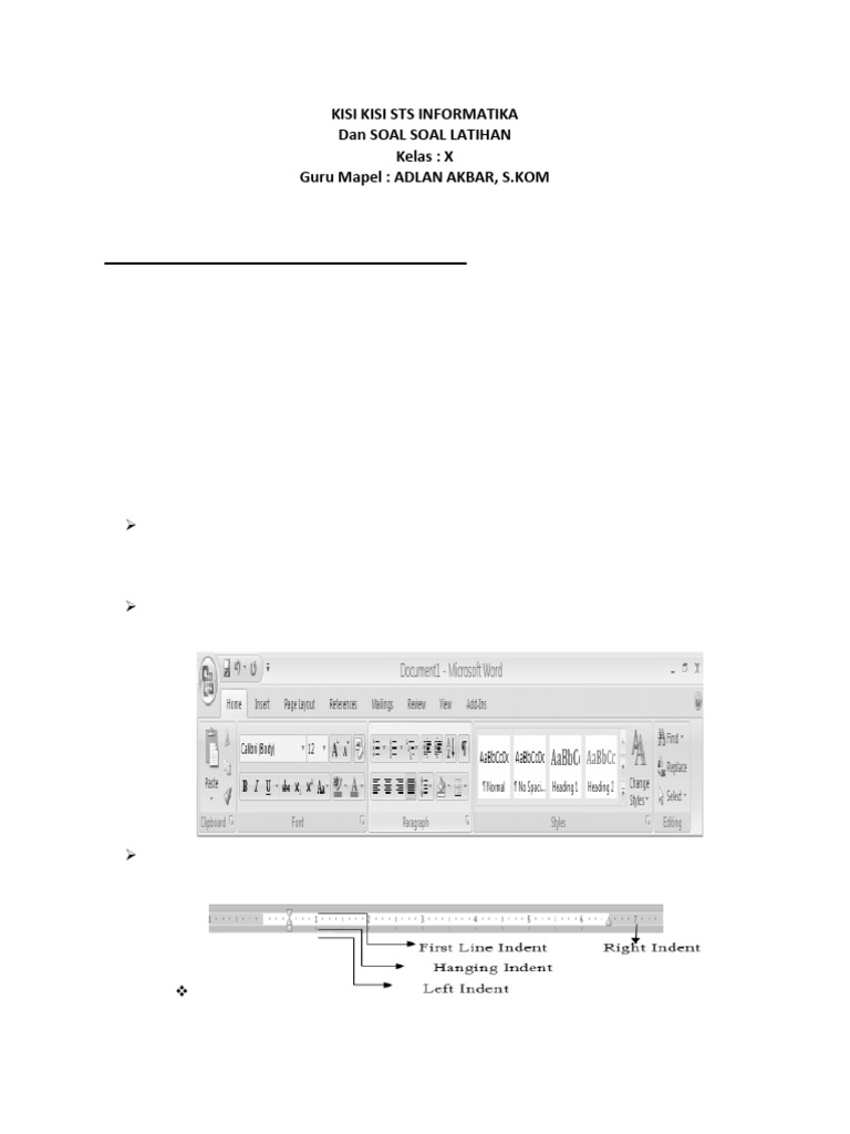 Kisi Kisi STS Informatika Kelas X | PDF