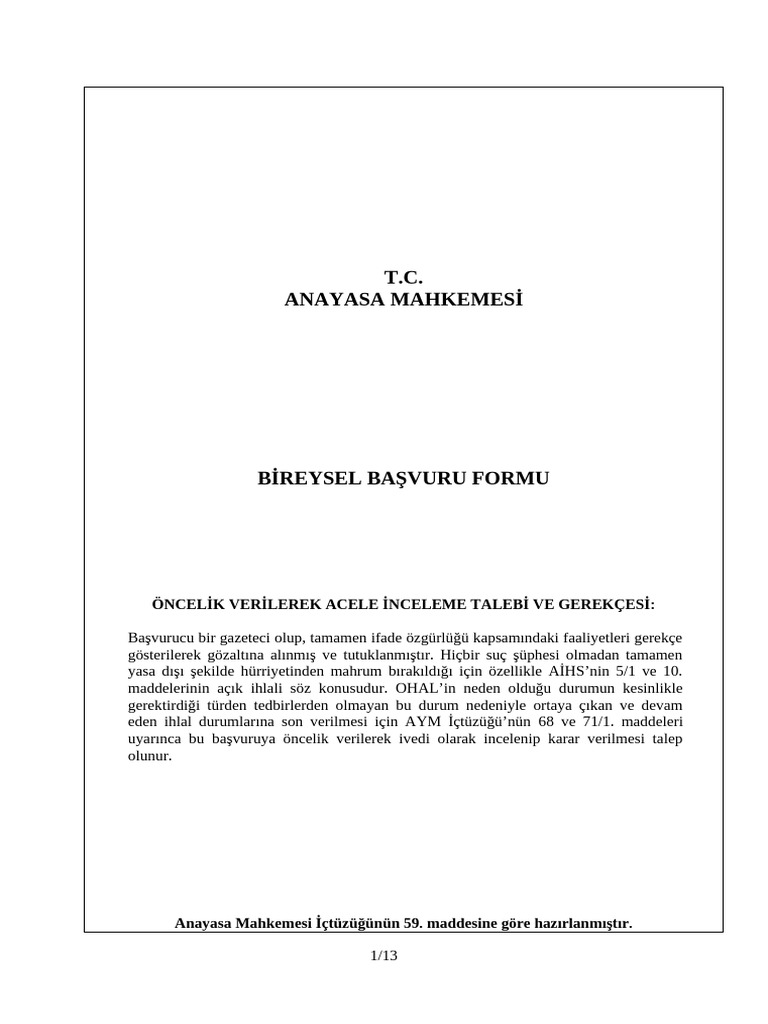AYM Bireysel Basvuru Ornegi Herkes | PDF