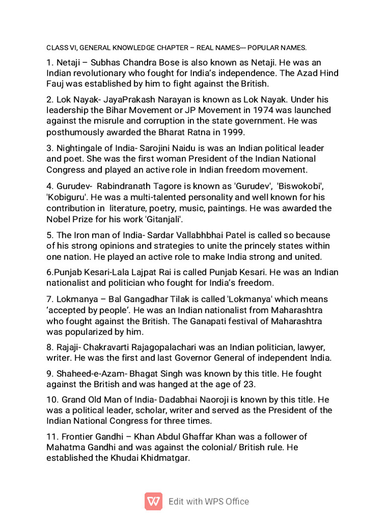 CLASS VI Gk. Short Notes | PDF