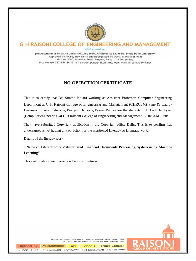 No Objection Certificate Project | PDF