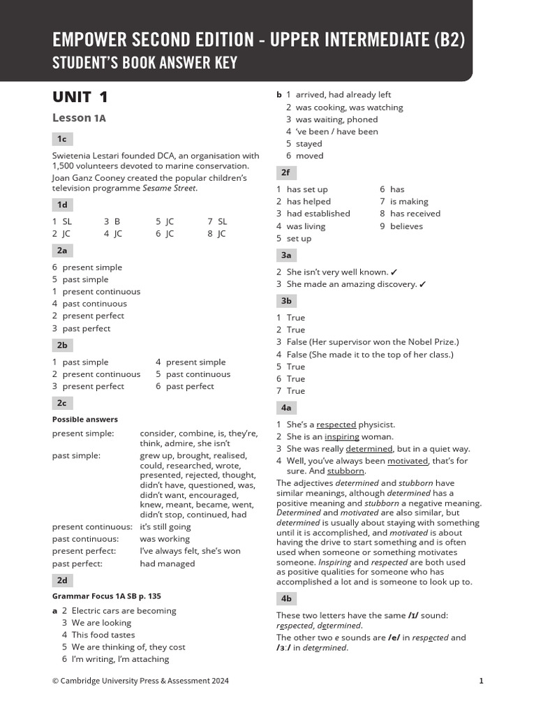 Empower B2 Student's Book Answer Key | PDF | Verb