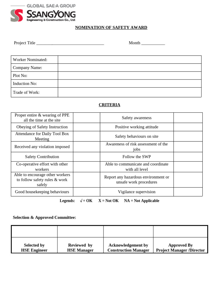 Safety Award Nomination Form | PDF