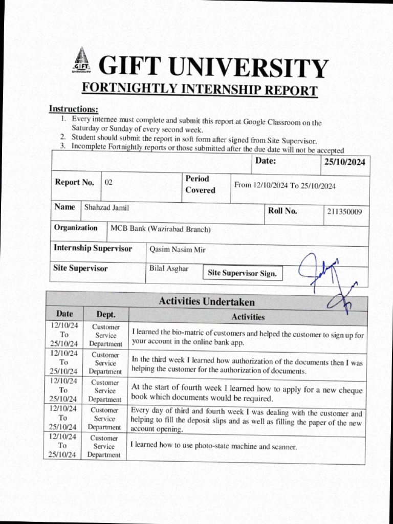 Shahzad Jamil - Fortnightly Internship Report | PDF