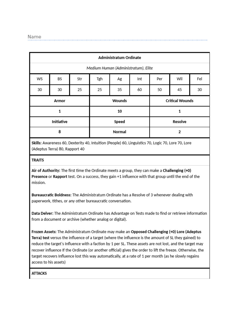 Administratum Ordinate (Elite) | PDF