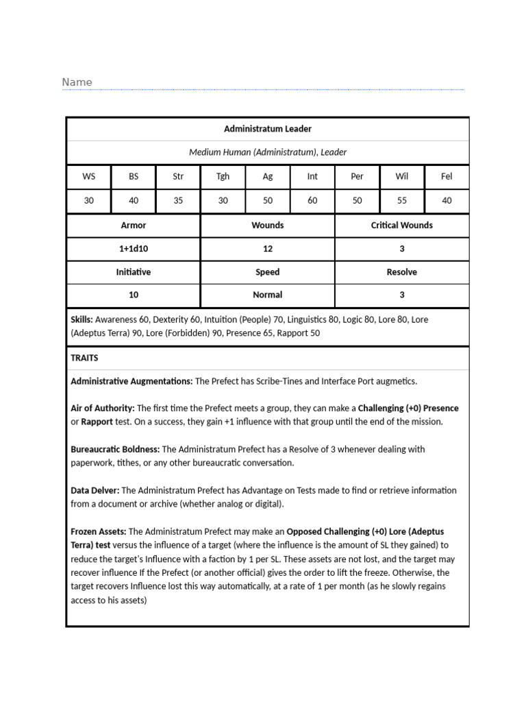 Administratum Prefect (Leader) | PDF