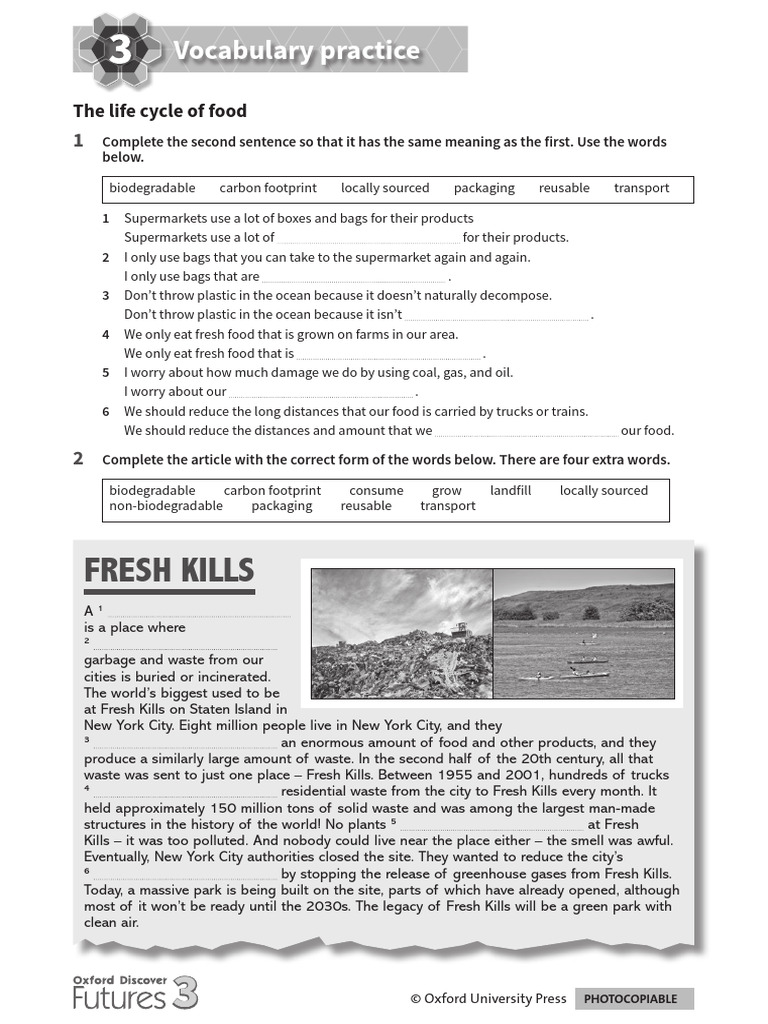 Food Sustainability Vocabulary Practice | PDF | Foods | Biodegradation