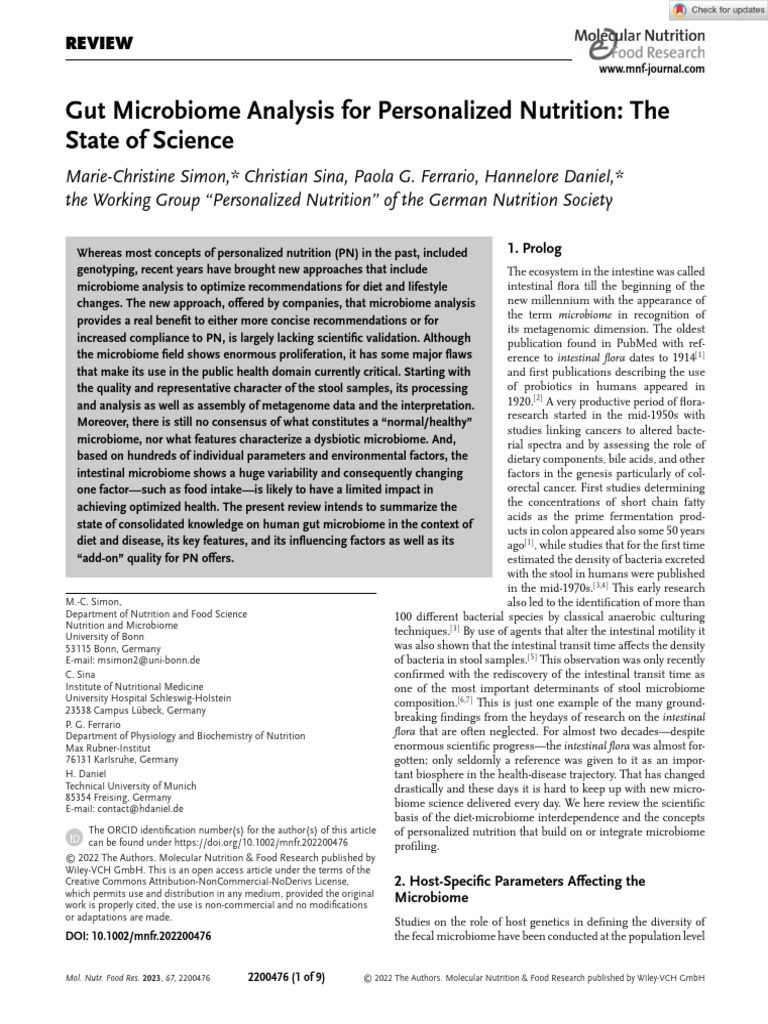Molecular Nutrition Food Res - 2022 - Simon - Gut Microbiome Analysis For Personalized Nutrition ...