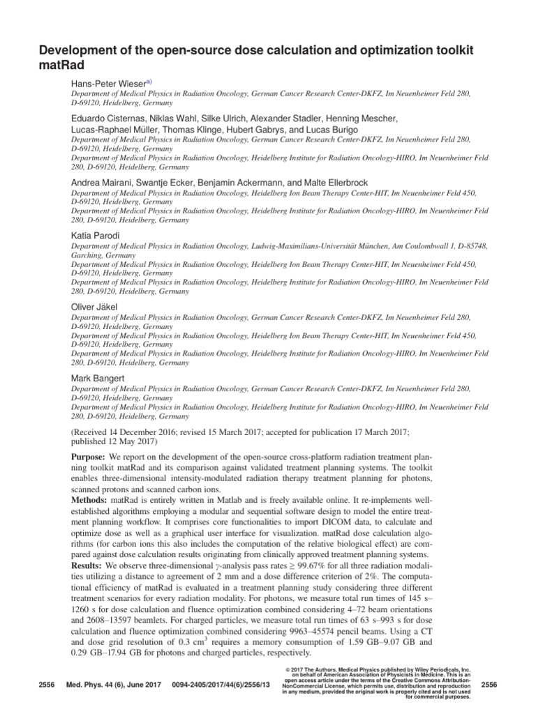Medical Physics - 2017 - Wieser - Development of The Open Source Dose Calculation and ...