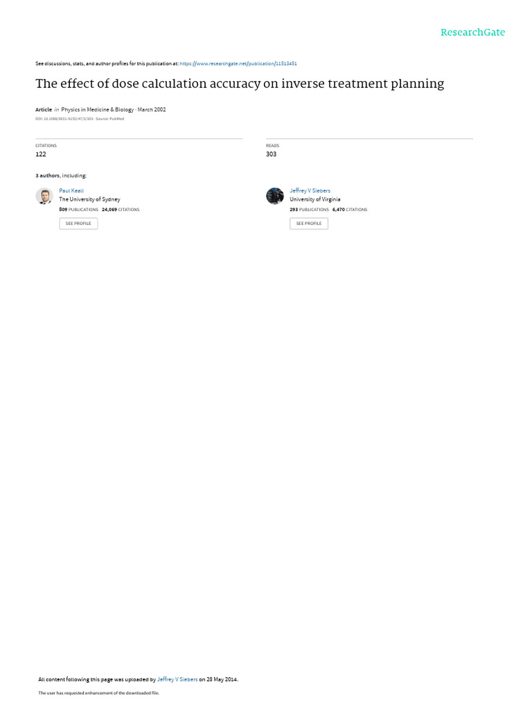 The Effect Of Dose Calculation Accuracy Pdf Monte Carlo Method