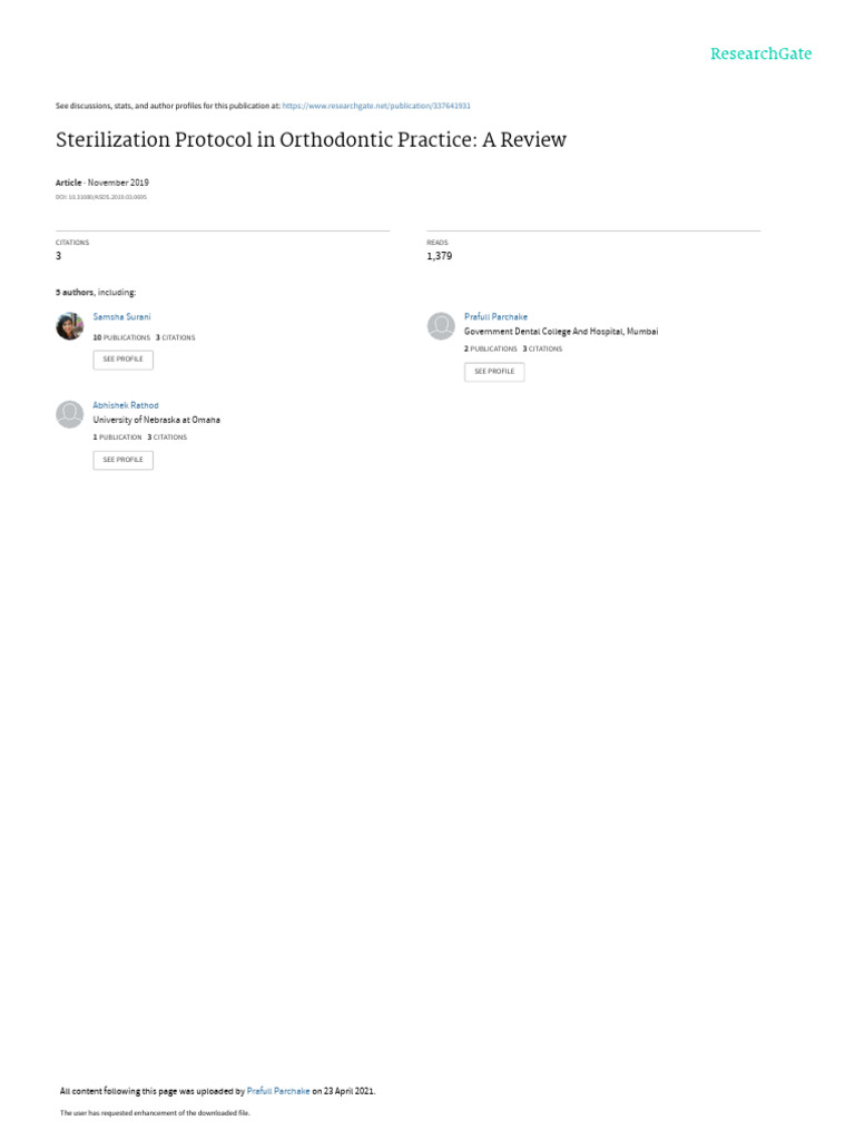 Sterilization Protocol in Orthodontic Practice A R | PDF ...