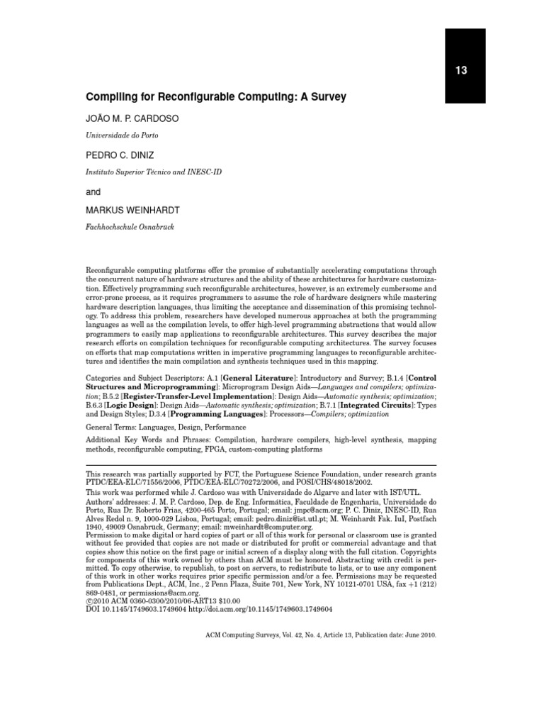 Compiling For Reconfigurable Computing - A Survey | PDF | Field Programmable Gate Array ...