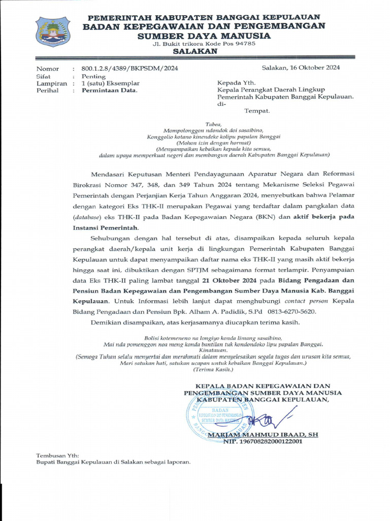 Surat Permintaan Data Eks THK Ii | PDF