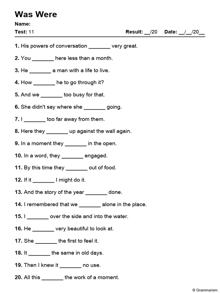 Understanding "Was" and "Were" | PDF | Social Science | Language Arts ...