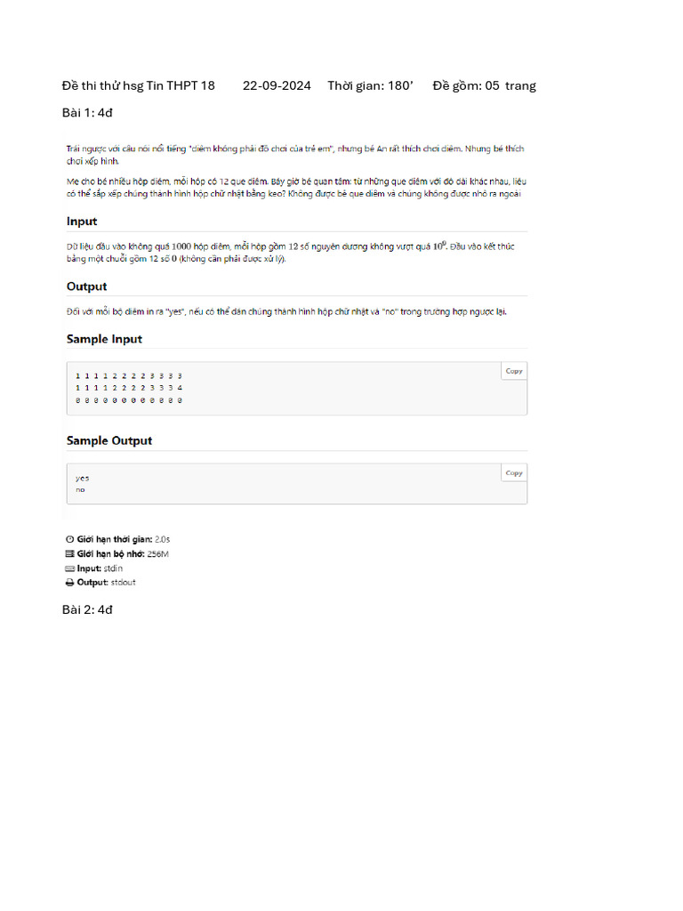 Đề thi thử hsg Tin THPT 18 22-09-2024 | PDF