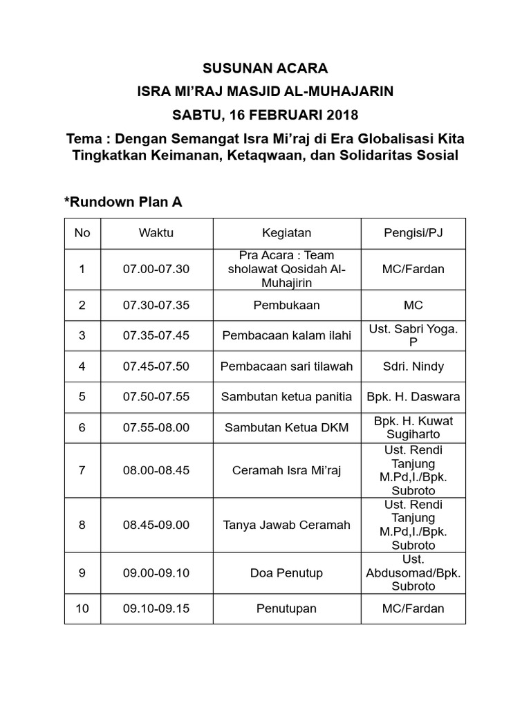 SUSUNAN ACARA Isra Mi'raj 1445 H | PDF