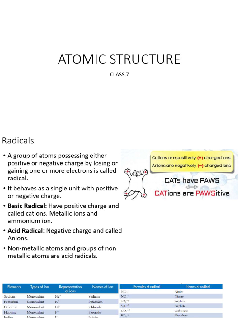 ATOMIC STRUCTURE class 7 | PDF | Ion | Chemistry