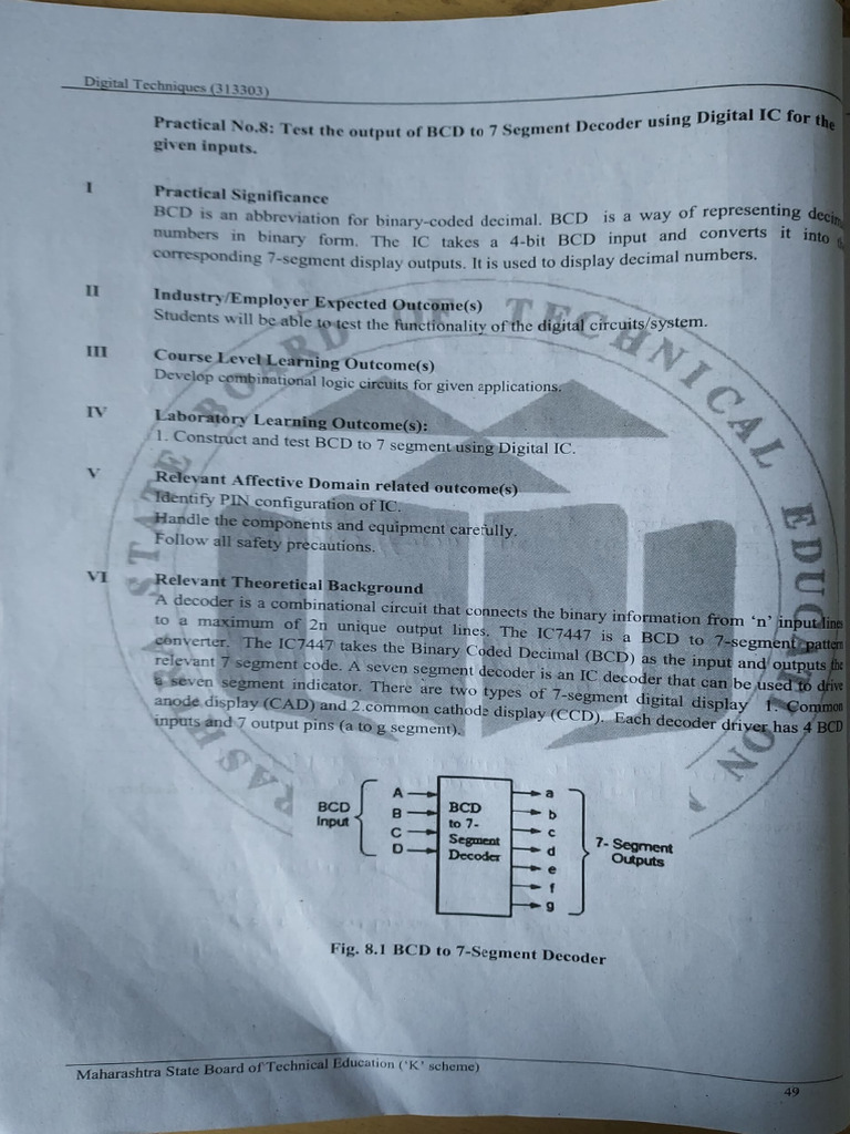 DTE Manual Practical No. 08 | PDF | Binary Coded Decimal | Electronic Circuits