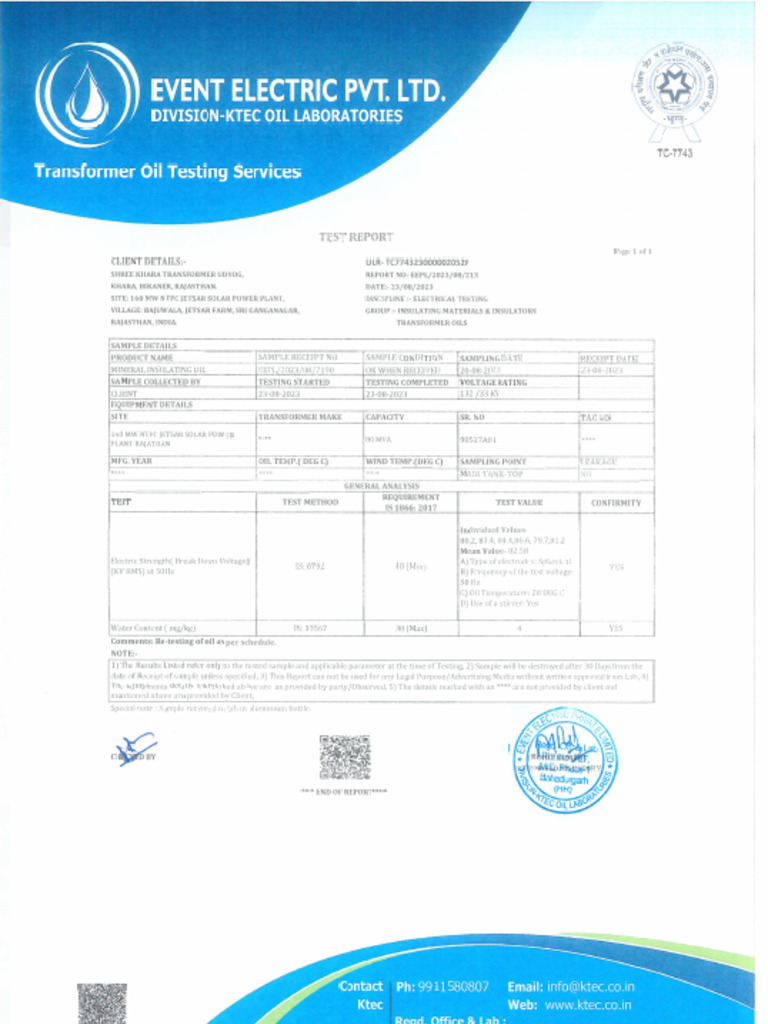 BDV Report Power Trf. | PDF