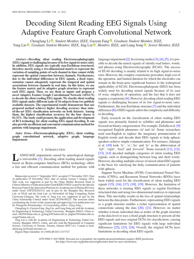 Decoding Silent Reading Eeg Signals Using Adaptive Feature Graph Convolutional Network Pdf