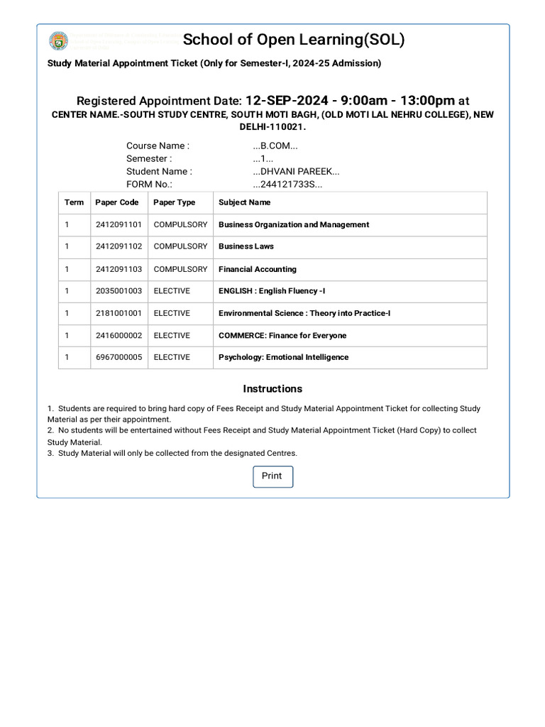 SOL Study Material Appointment | PDF