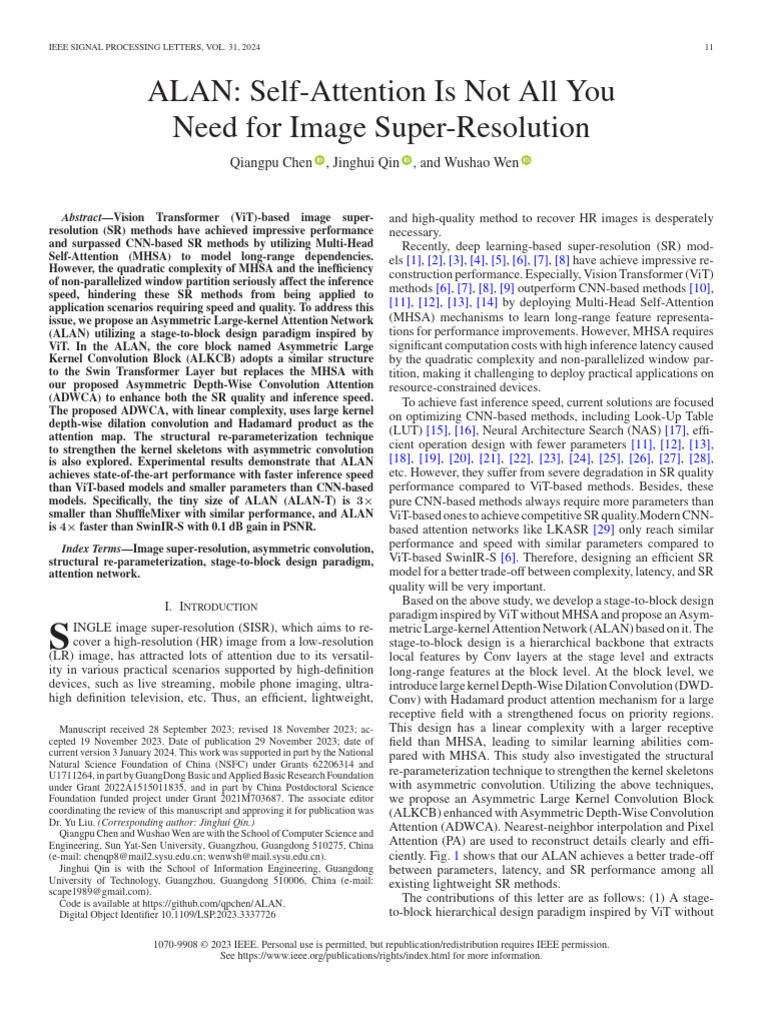 ALAN Self-Attention Is Not All You Need For Image Super-Resolution ...
