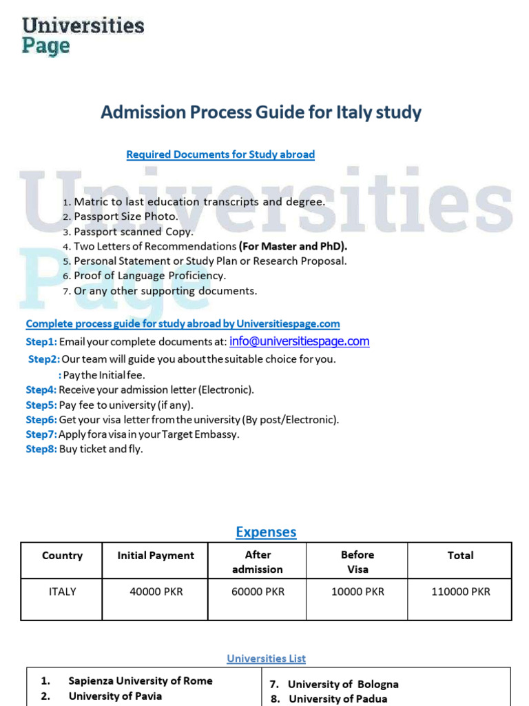 Italy Admission Process | PDF