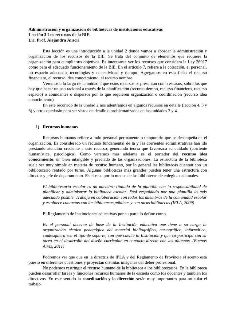 Leccion 3 Recursos de la BIE Administración 2 | PDF | Biblioteca ...