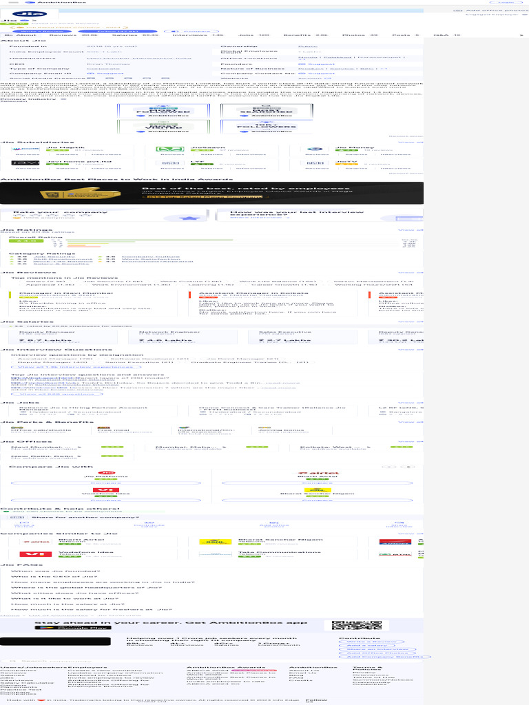 Jio Company Profile & Overview AmbitionBox | PDF | Salary | Employment