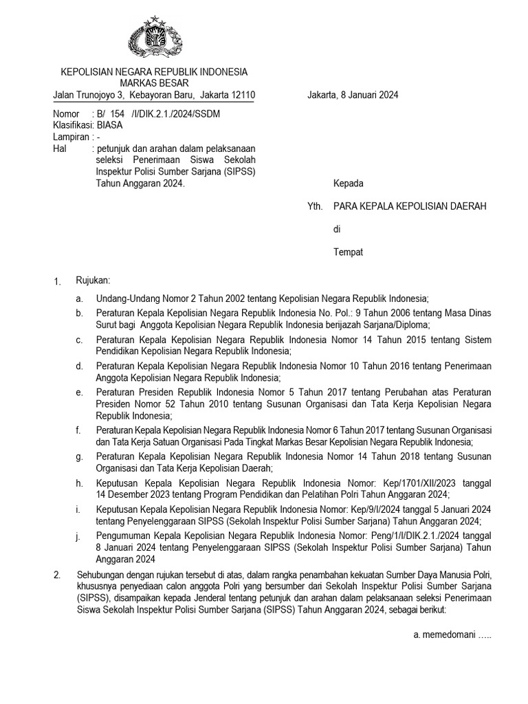 Surat Jukrah Penerimaan Sipss 2024 | PDF