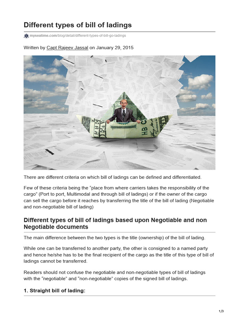 Types of Bill of Lading Explained | PDF | Bill Of Lading | Cargo