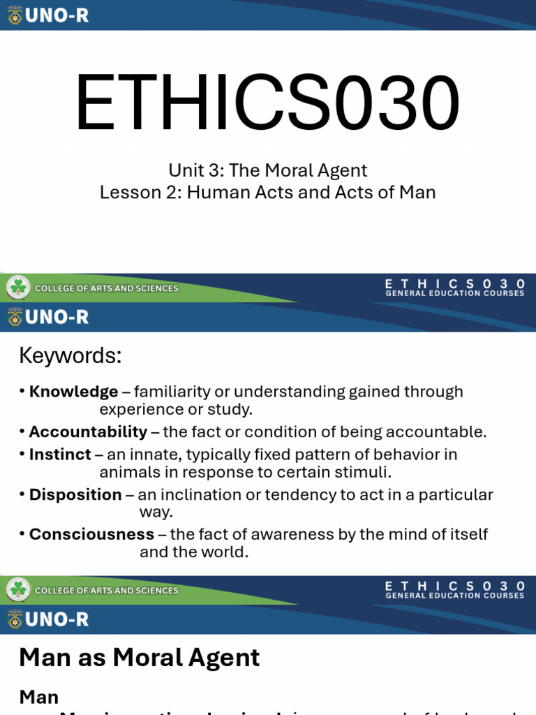 Unit 3 Lesson 2 Human Acts and Acts of Man | PDF | Free Will | Mind