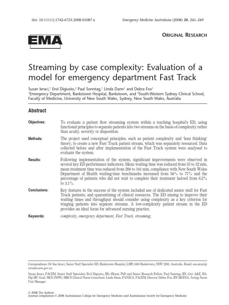 Emerg Medicine Australasia - 2008 - Ieraci - Streaming by Case ...